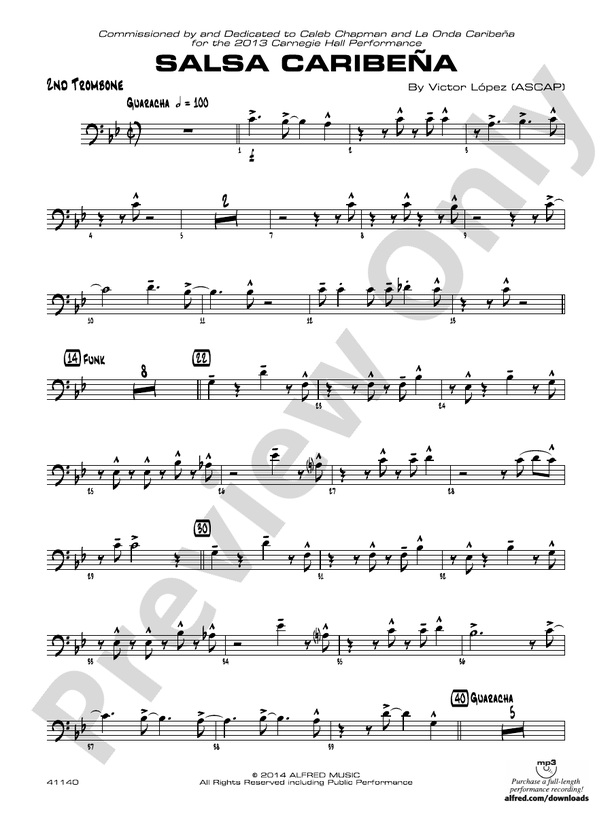 Salsa Caribeña: 2nd Trombone: 2nd Trombone Part - Digital Sheet Music Download
