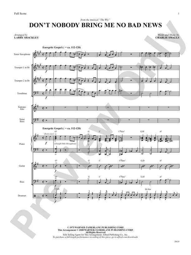 Don't Nobody Bring Me No Bad News (from the musical The Wiz): Score ...