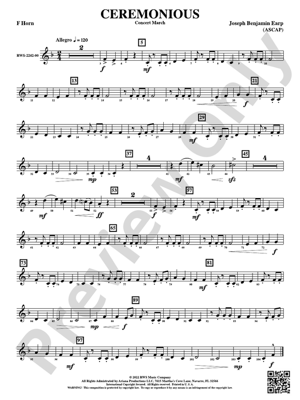 Ceremonious - Concert March: 1st F Horn: 1st F Horn Part: Joseph ...