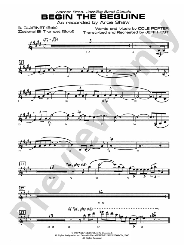 Begin the Beguine: Solo Clarinet: Solo Clarinet Part - Digital Sheet ...