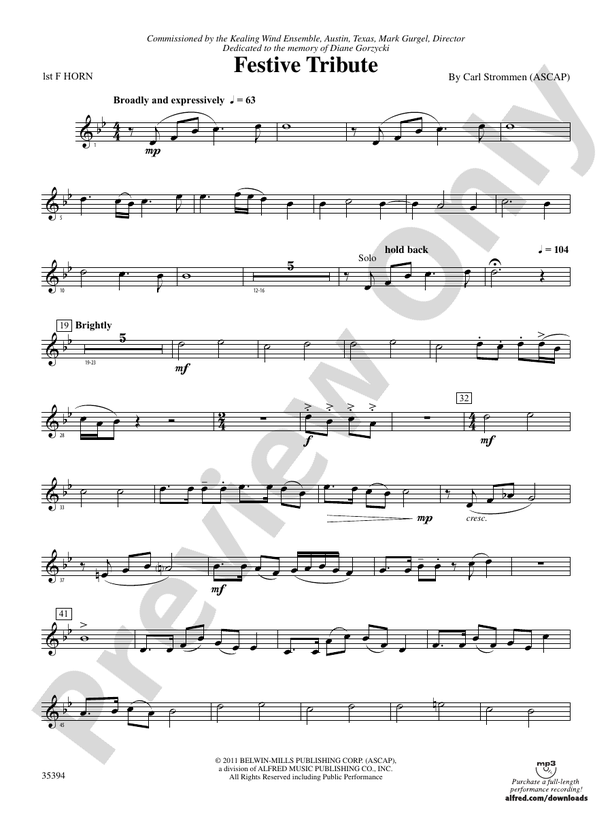 Festive Tribute: 1st F Horn: 1st F Horn Part - Digital Sheet Music Download