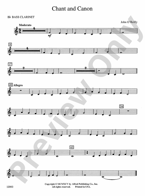 Chant and Canon: B-flat Bass Clarinet: B-flat Bass Clarinet Part ...