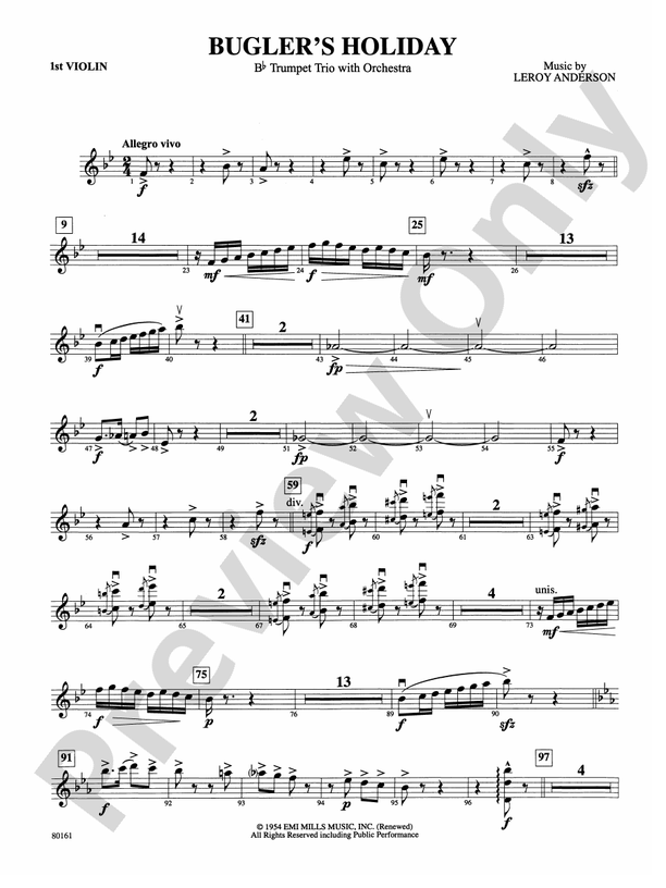 Bugler's Holiday: 1st Violin: 1st Violin Part - Digital Sheet Music Download