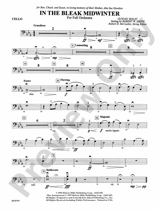 In The Bleak Midwinter Cello Cello Part Digital Sheet Music Download