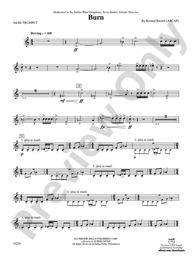 Burn: 3rd B-flat Trumpet: 3rd B-flat Trumpet Part - Digital Sheet Music ...