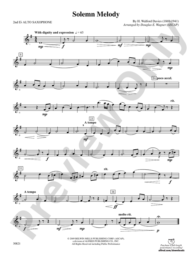 Solemn Melody: 2nd E-flat Alto Saxophone: 2nd E-flat Alto Saxophone Part - Digital Sheet Music ...