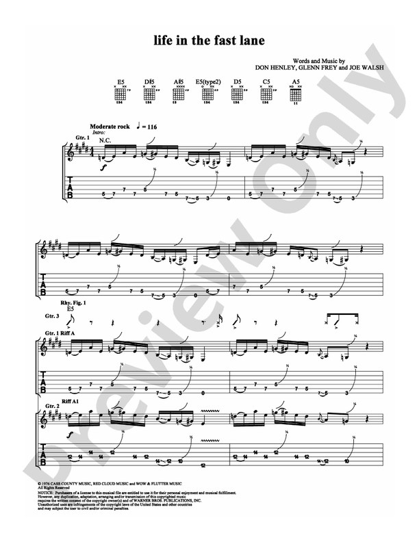 Life in the Fast Lane: Guitar TAB: Eagles - Digital Sheet Music Download