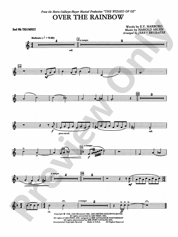 Over the Rainbow: 2nd B-flat Trumpet: 2nd B-flat Trumpet Part - Digital Sheet Music Download