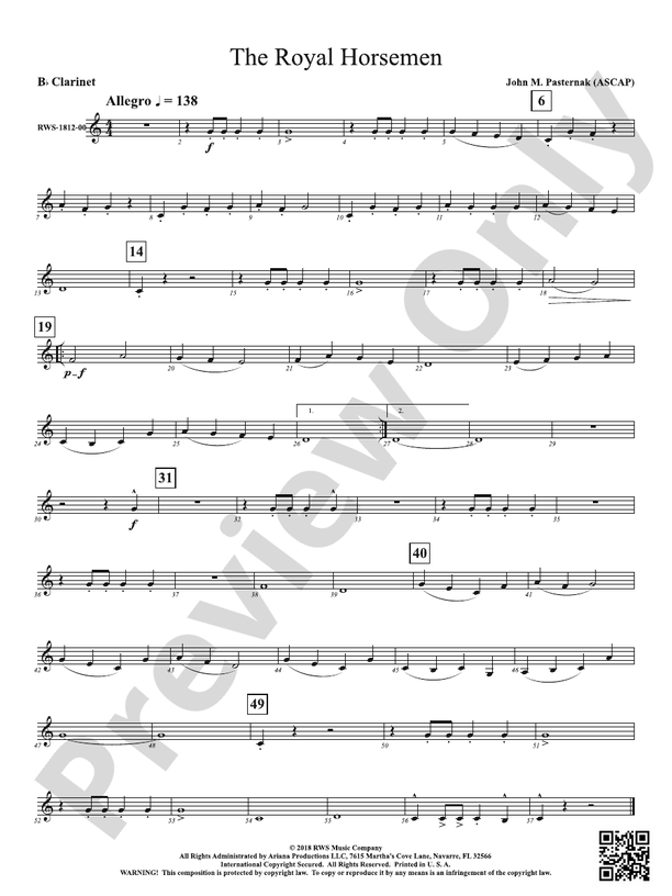 The Royal Horsemen: 1st B-flat Clarinet: 1st B-flat Clarinet Part: John M. Pasternak - Digital ...
