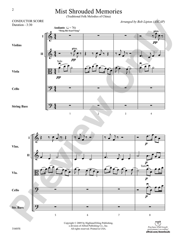 Mist Shrouded Memories: Score: String Orchestra Score - Digital Sheet ...