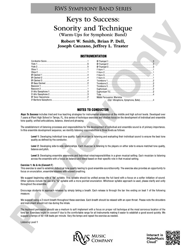 Keys to Success: Sonority and Technique - Warm-Ups for Symphonic Band ...