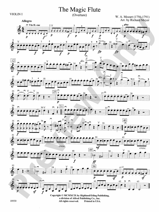The Magic Flute (Overture): 1st Violin: 1st Violin Part - Digital Sheet ...