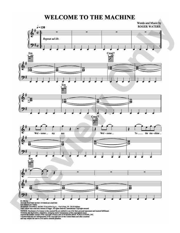 Welcome to the Machine: Piano/Vocal/Chords: Pink Floyd - Digital Sheet ...