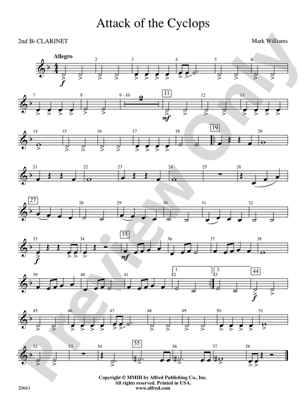 Attack of the Cyclops: 2nd B-flat Clarinet: 2nd B-flat Clarinet Part ...