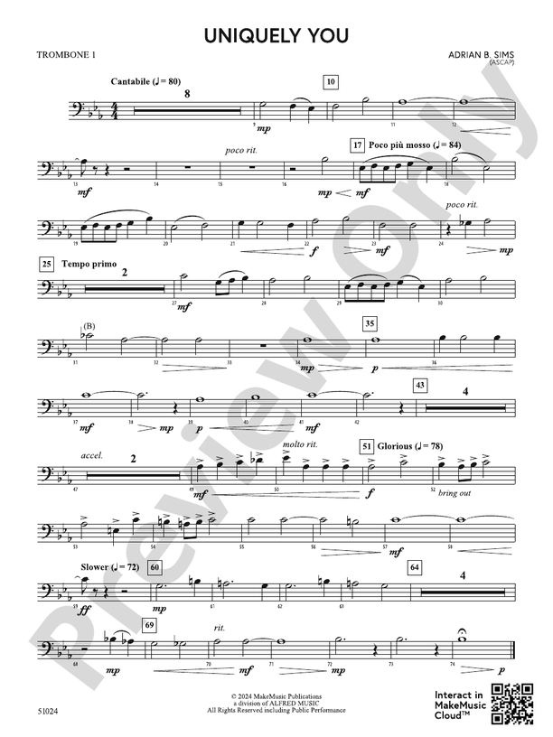 Uniquely You: 1st Trombone: 1st Trombone Part - Digital Sheet Music ...