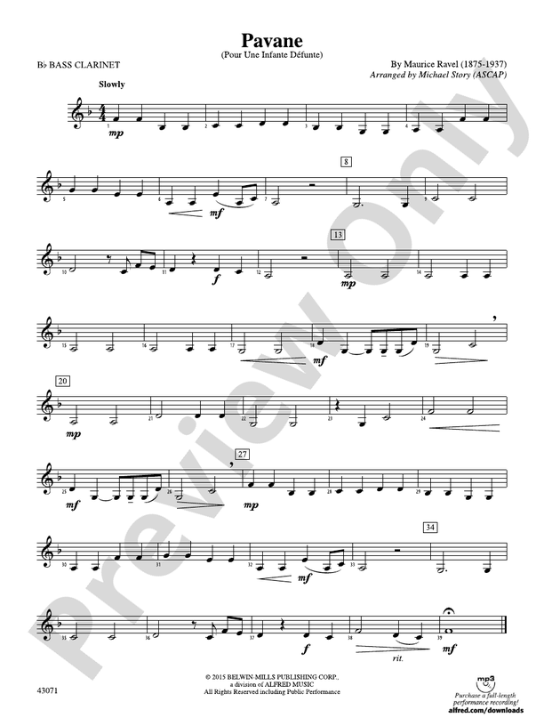 Pavane: B-flat Bass Clarinet: B-flat Bass Clarinet Part - Digital Sheet ...
