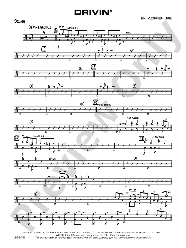 Drivin': Drums: Drums Part - Digital Sheet Music Download