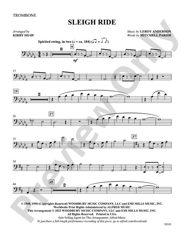 Sleigh Ride: 1st Trombone: 1st Trombone Part - Digital Sheet Music Download