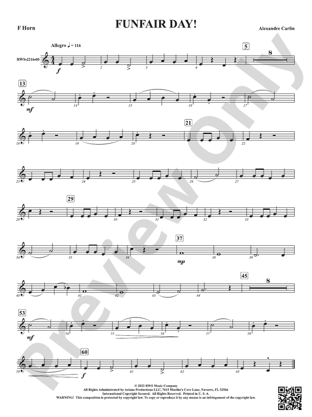 Funfair Day!: 1st F Horn: 1st F Horn Part: Alexandre Carlin - Digital ...