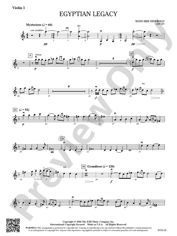 Egyptian Legacy: Violin 1: Violin 1 Part: Soon Hee Newbold - Digital ...