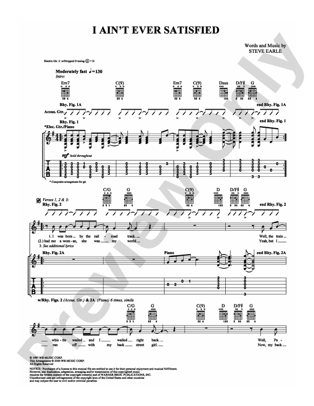 I Ain't Ever Satisfied: Guitar TAB: Steve Earle - Digital Sheet Music ...