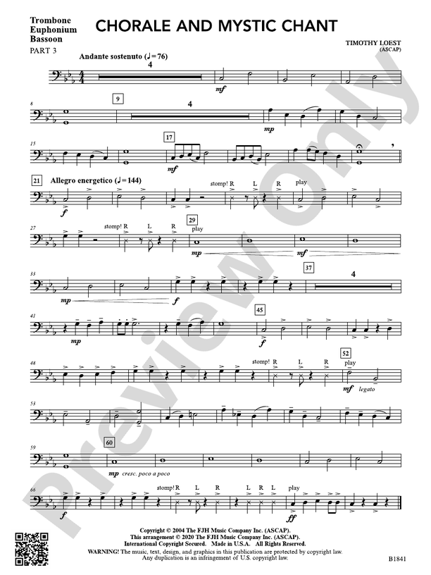Chorale and Mystic Chant: Part 3 - Trombone / Euphonium / Bassoon: Part ...