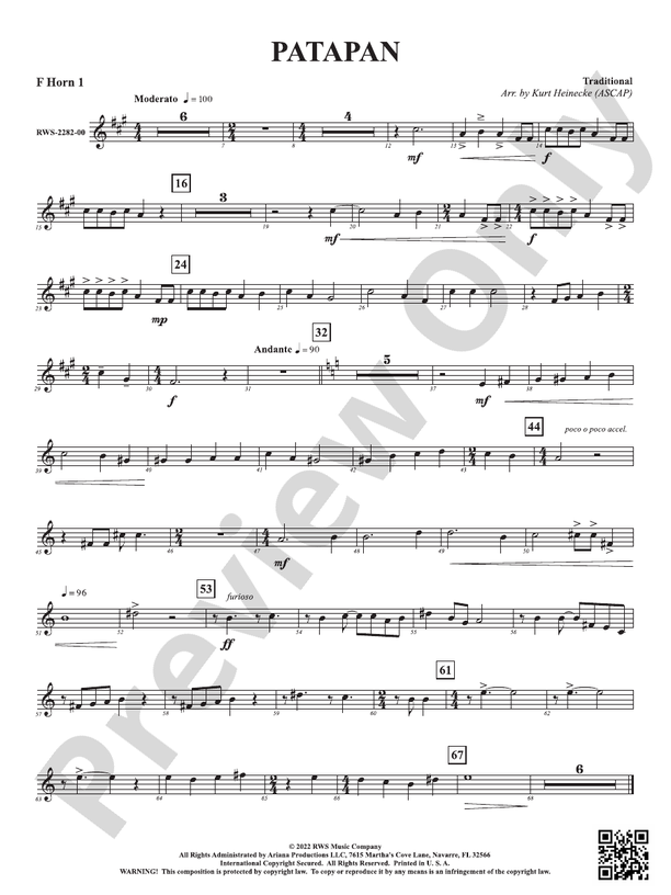 Patapan: 1st F Horn: 1st F Horn Part - Digital Sheet Music Download