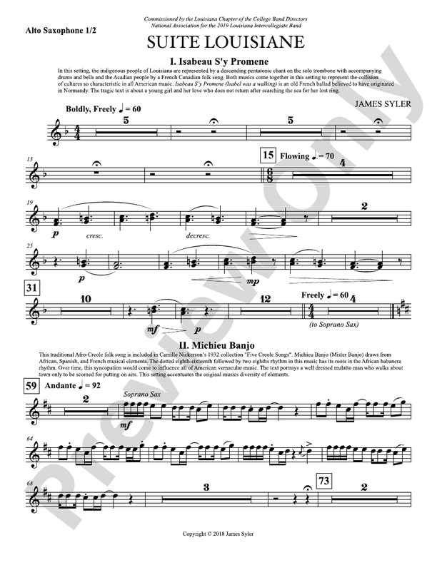 Suite Louisiane: 1st & 2nd E-flat Alto Saxophone: 1st & 2nd E-flat Alto Saxophone Part - Digital ...