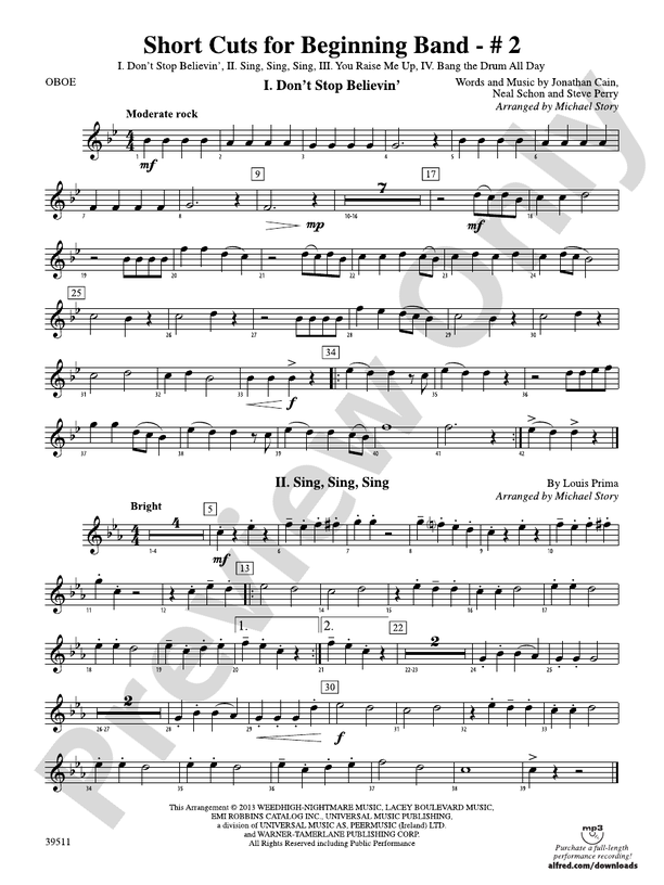 Short Cuts for Beginning Band -- #2: Oboe: Oboe Part - Digital Sheet ...