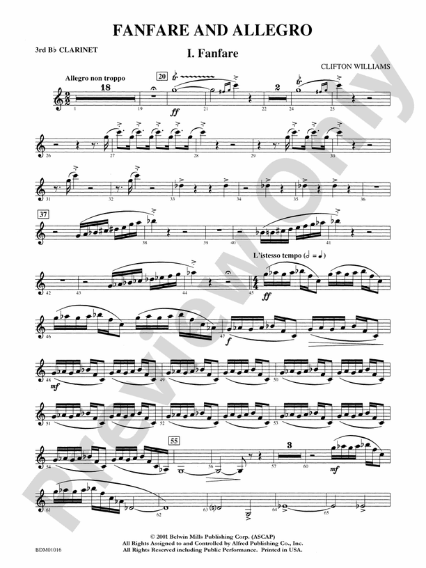 Fanfare and Allegro: 3rd B-flat Clarinet: 3rd B-flat Clarinet Part ...