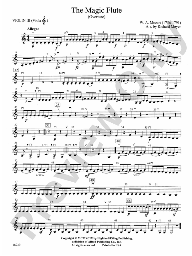 The Magic Flute (Overture): 3rd Violin (Viola [TC]): 3rd Violin (Viola ...