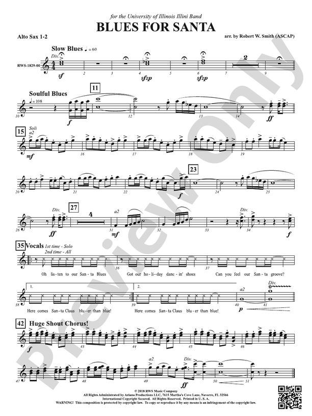 Blues for Santa: 1st & 2nd E-flat Alto Saxophone: 1st & 2nd E-flat Alto Saxophone Part - Digital ...