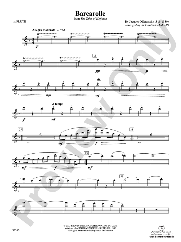 Barcarolle (from The Tales of Hoffman): Flute: Flute Part - Digital ...