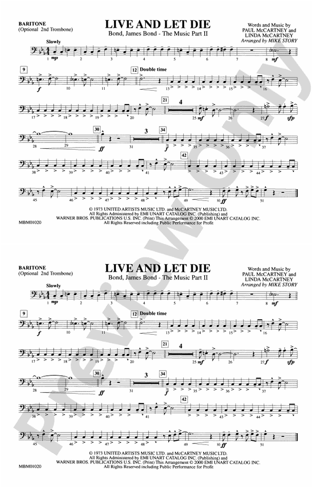 Live and Let Die: Baritone B.C.: Baritone B.C. Part - Digital Sheet ...