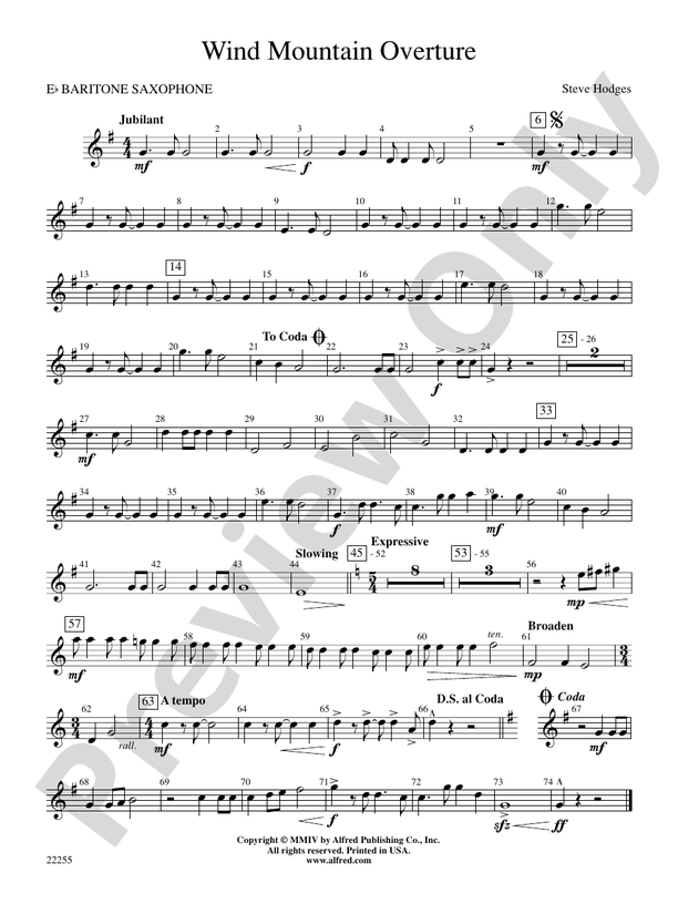 Wind Mountain Overture: E-flat Baritone Saxophone: E-flat Baritone Saxophone Part - Digital ...