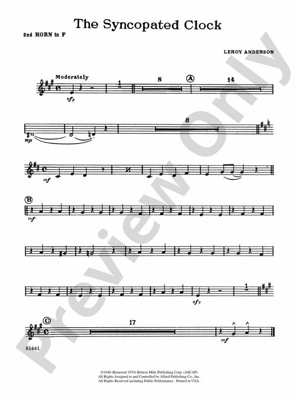 The Syncopated Clock: 2nd F Horn: 2nd F Horn Part - Digital Sheet Music ...