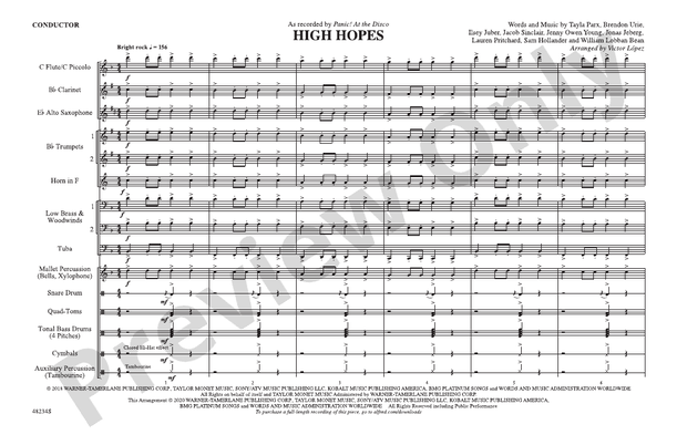 High Hopes: Marching Band Conductor Score & Parts: Tayla Parx - Digital ...