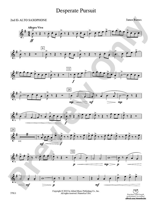 Desperate Pursuit: 2nd E-flat Alto Saxophone: 2nd E-flat Alto Saxophone Part - Digital Sheet ...