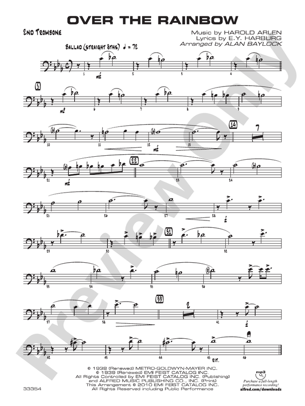 Over the Rainbow: 2nd Trombone: 2nd Trombone Part - Digital Sheet Music Download