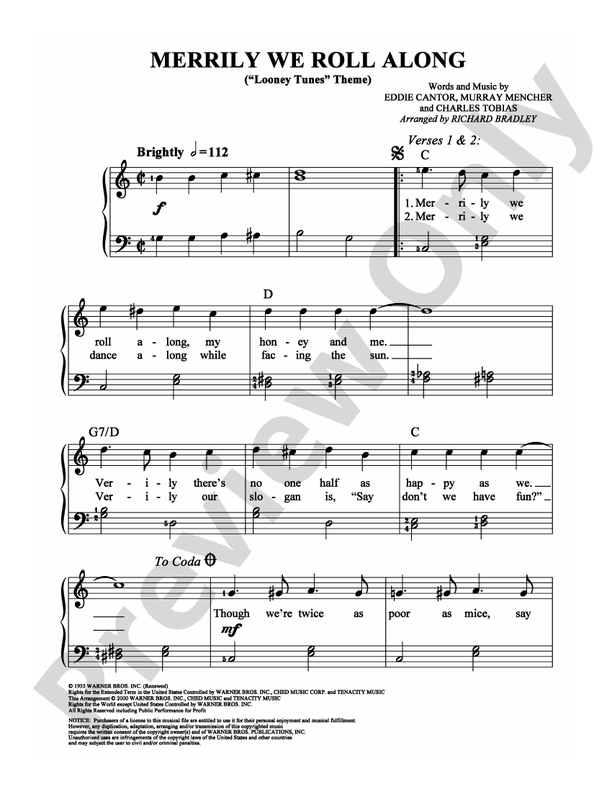 Merrily We Roll Along (Looney Tunes Theme): Easy Piano: Eddie Cantor ...