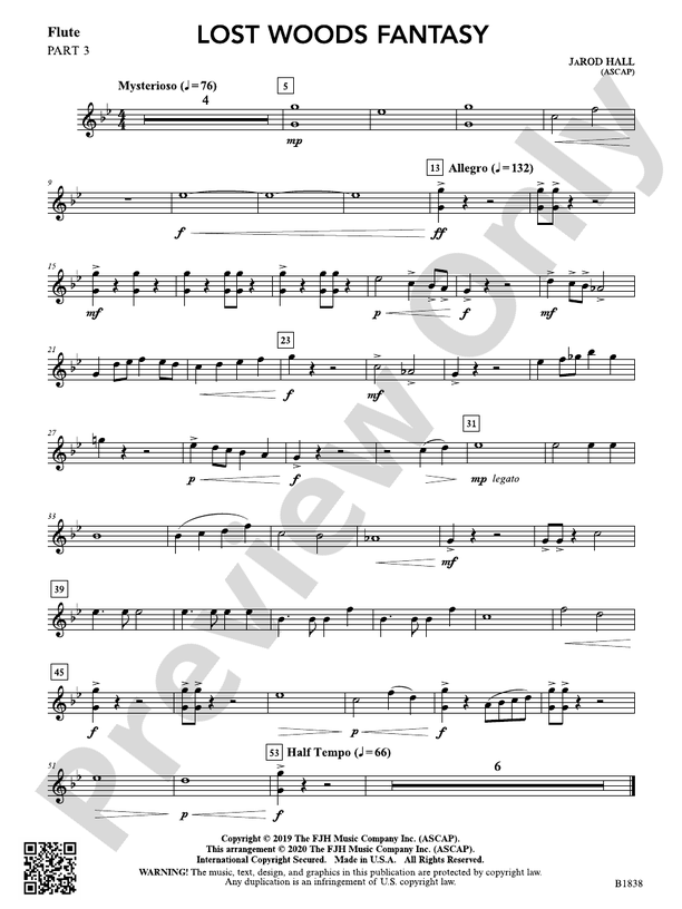 Lost Woods Fantasy: Part 3 - Flute: Part 3 - Flute Part: JaRod Hall - Digital Sheet Music Download