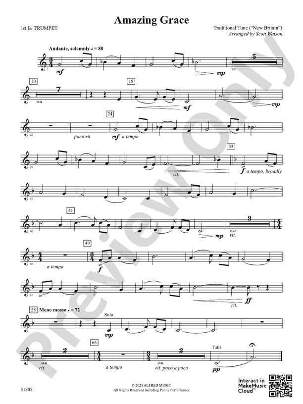 Amazing Grace: 1st B-flat Trumpet: 1st B-flat Trumpet Part - Digital ...