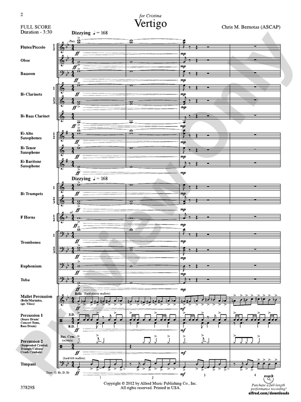Vertigo: Score: Concert Band Score - Digital Sheet Music Download