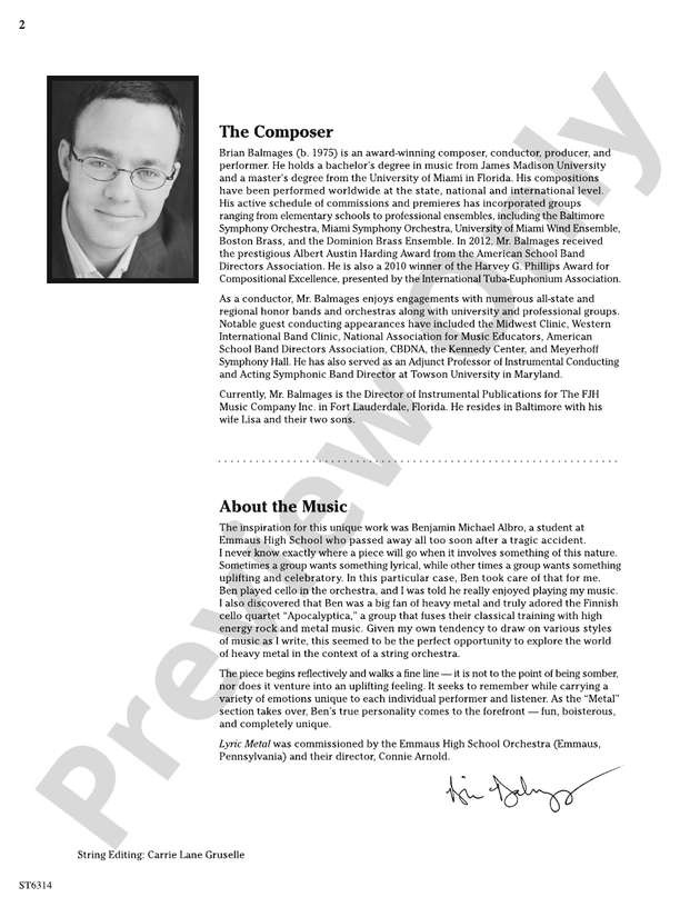 Lyric Metal: Score: String Orchestra Score: Brian Balmages - Digital ...