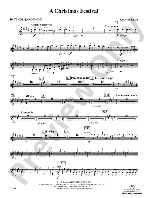 A Christmas Festival B Flat Tenor Saxophone B Flat Tenor Saxophone 0188
