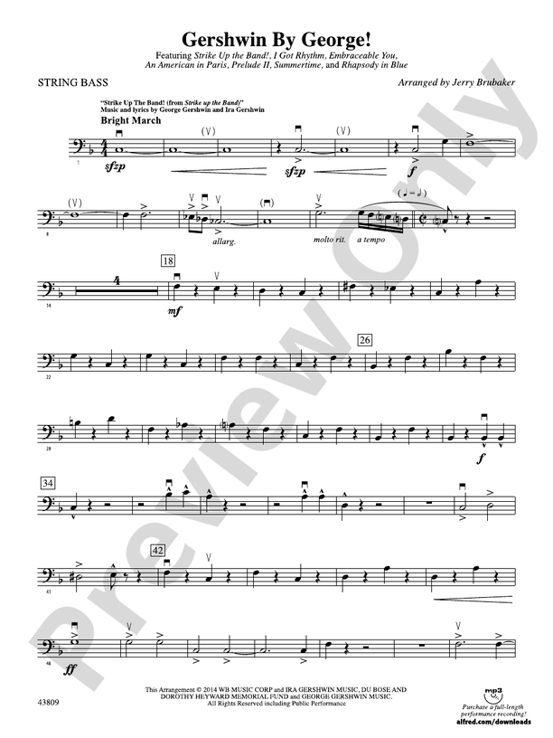 Gershwin by George!: String Bass: String Bass Part - Digital Sheet ...