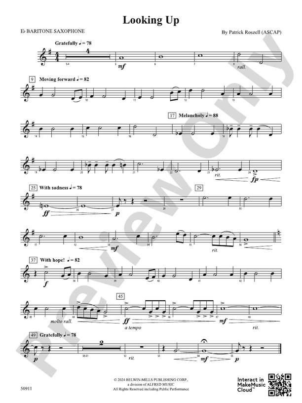 Looking Up: E-flat Baritone Saxophone: E-flat Baritone Saxophone Part - Digital Sheet Music Download