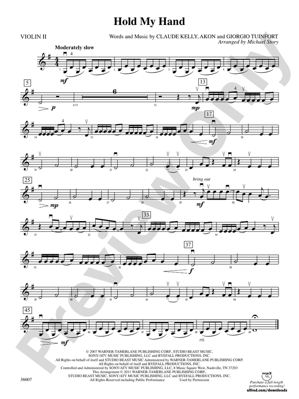 Hold My Hand: 2nd Violin: 2nd Violin Part - Digital Sheet Music Download