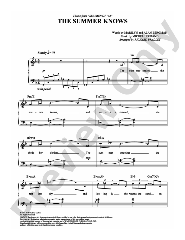 The Summer Knows (Theme from Summer of '42): Easy Piano: Michel Legrand - Digital Sheet Music ...