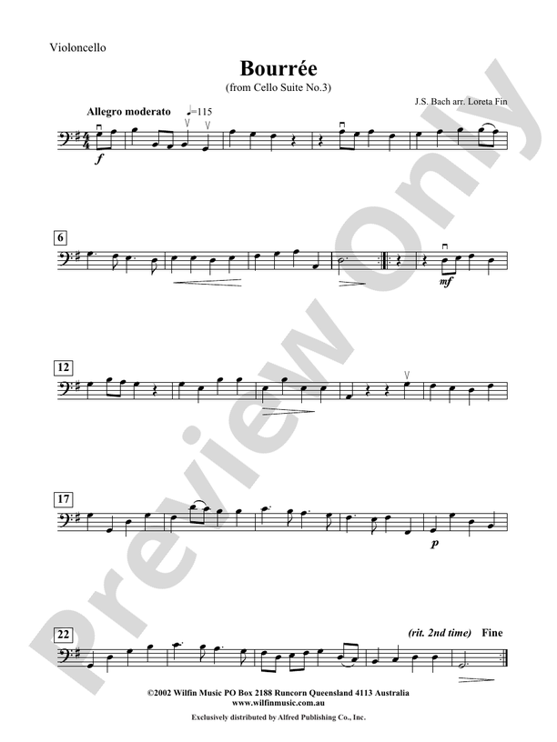 Bourree: Cello: Cello Part - Digital Sheet Music Download